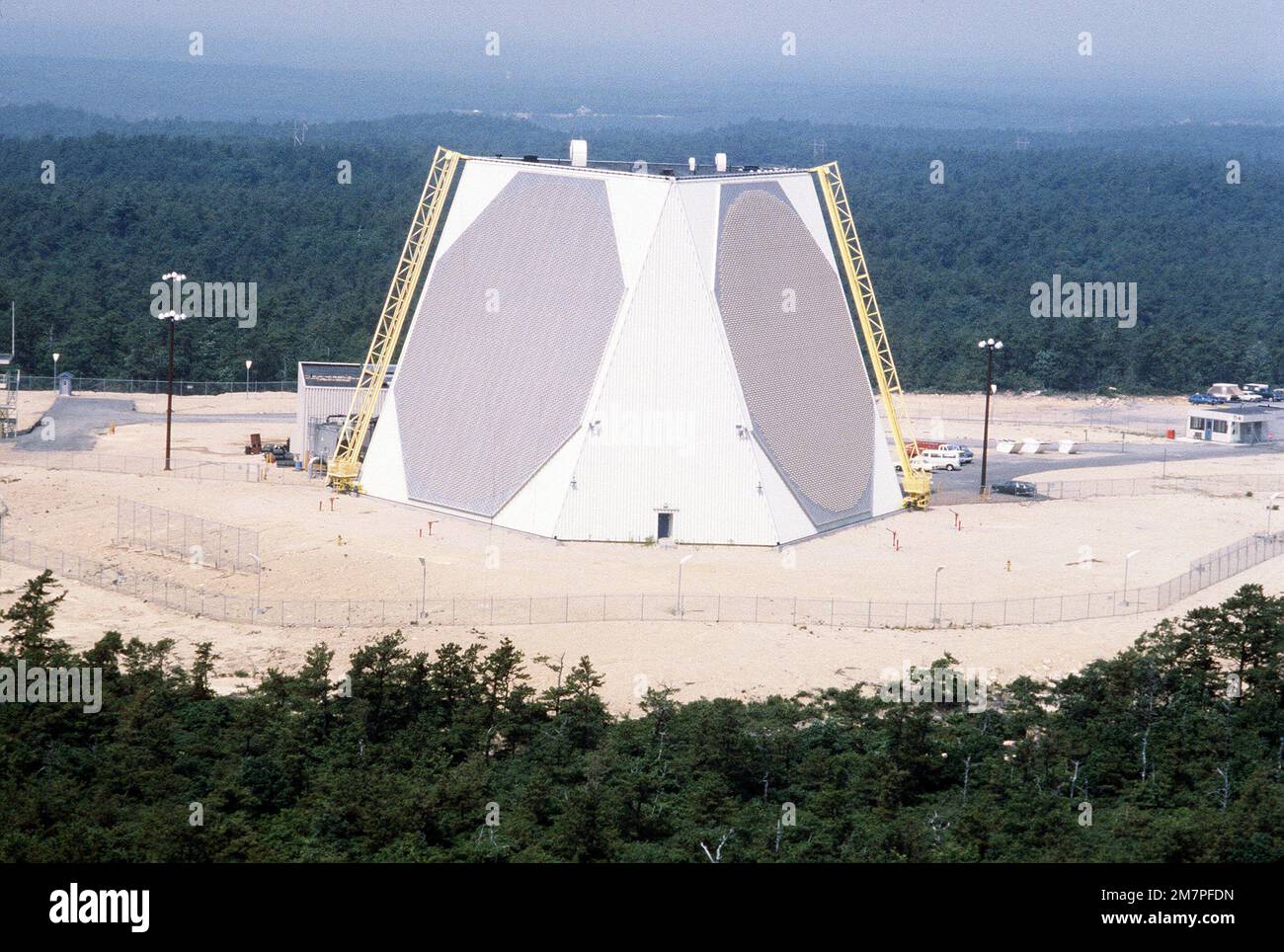 Aerial rear view of the Pave Paws Radar Site at the Cape Cod Missile ...