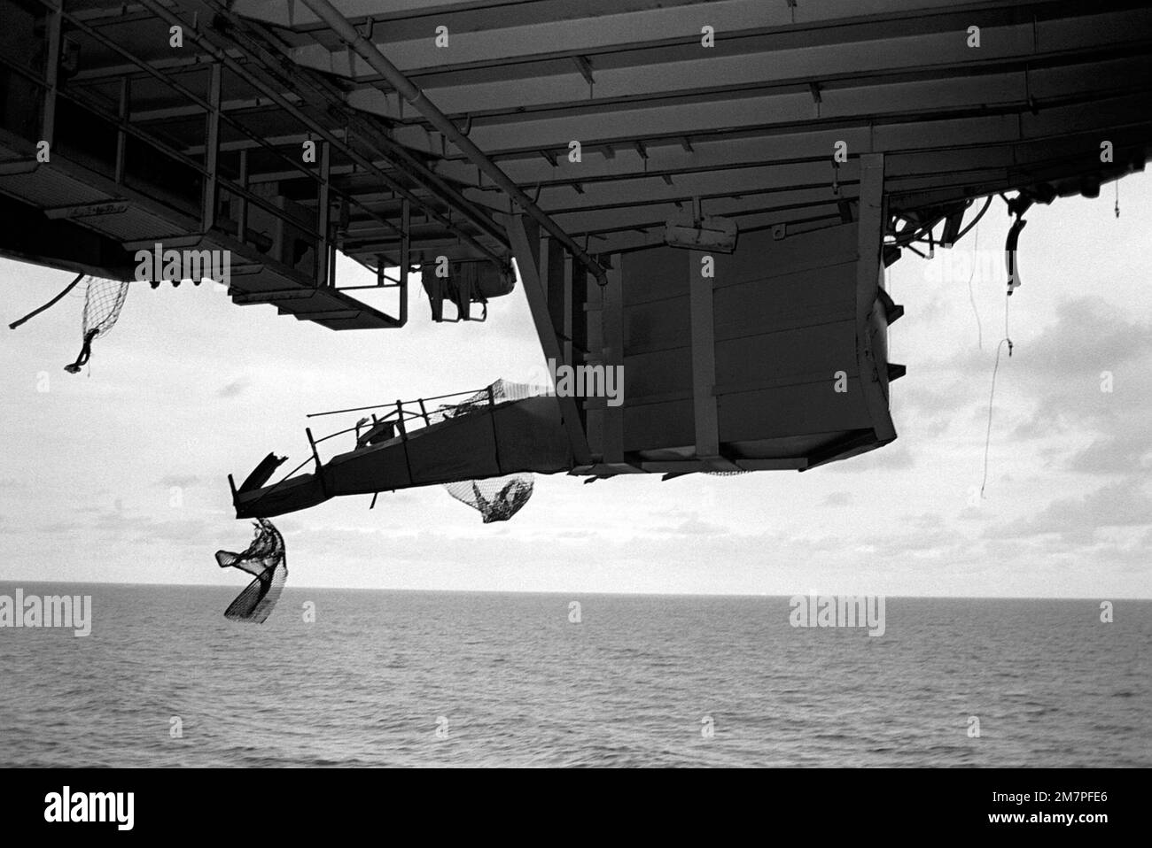 A view of a port section of the aircraft carrier USS MIDWAY (CV 41 ...