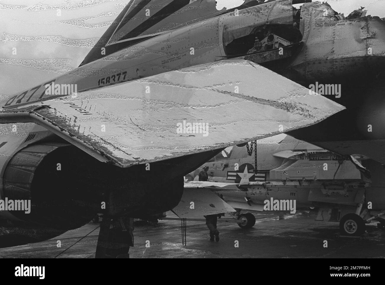 A view of the tail section of an F-4 Phantom II aircraft on the flight ...