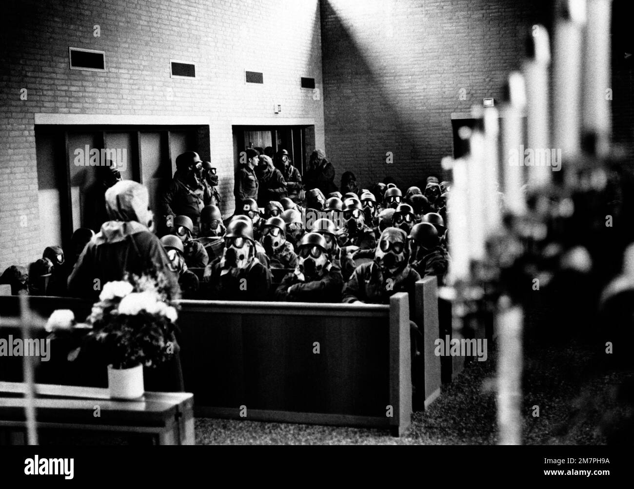 Members of the 32nd Tactical Fighter Squadron, use the base chapel for ...