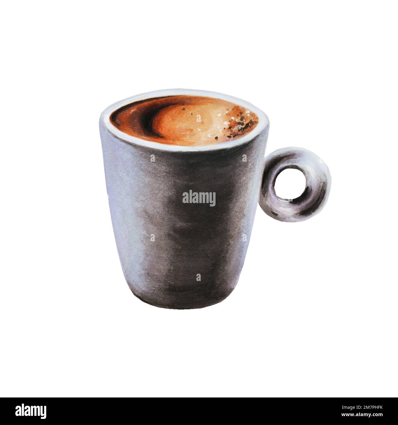 Watercolor strong espresso illustration coffee in a porcelain cup. Hand ...