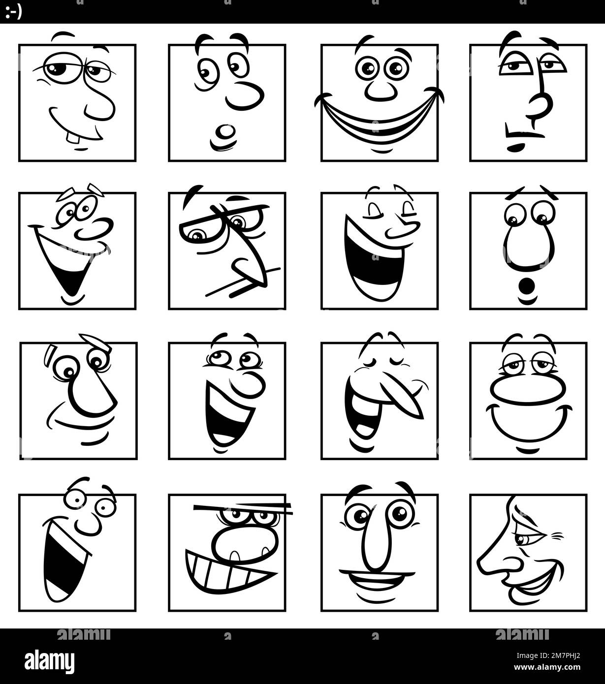 Black and white cartoon illustration of funny comics faces and emotions set Stock Vector Image ...