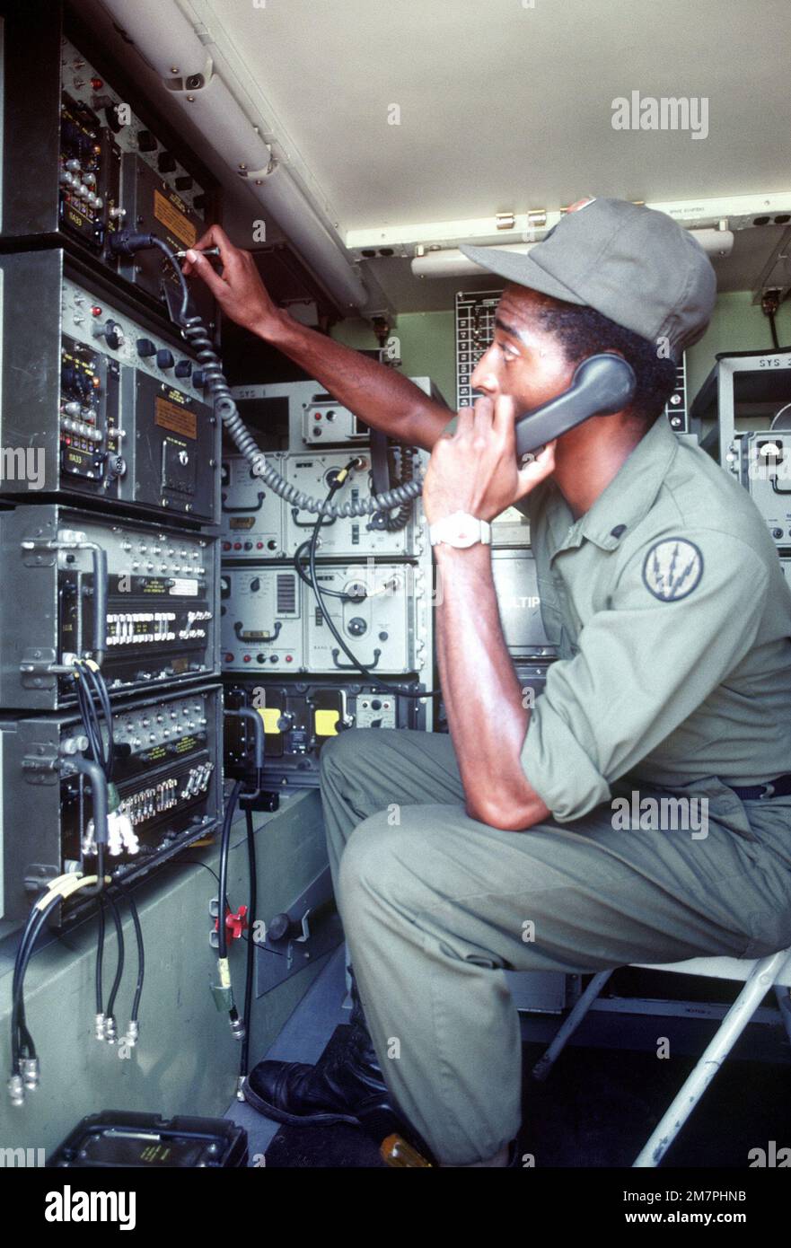 A fourth class Army specialist lines up joint tactical information ...