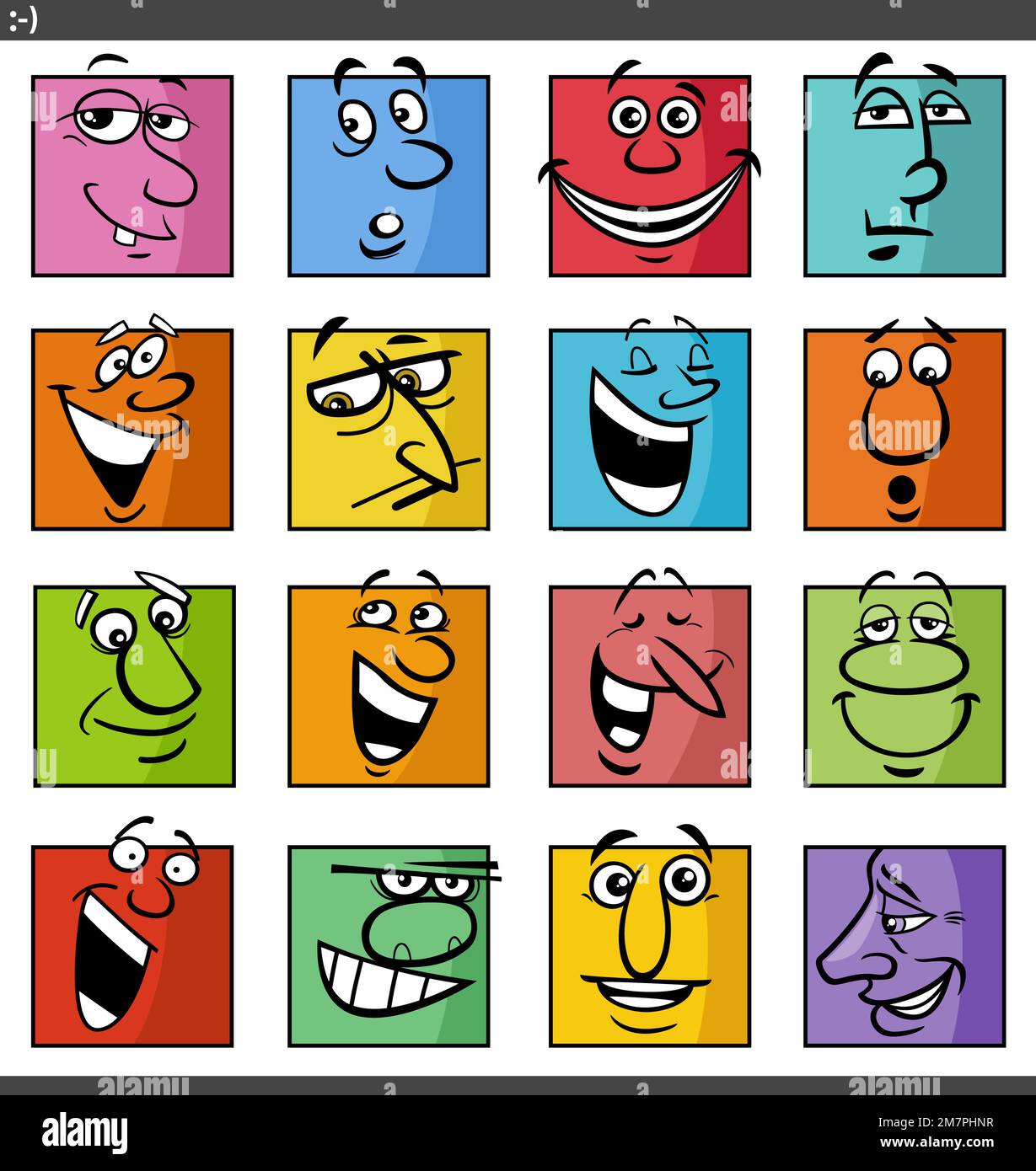 Cartoon illustration of funny comics faces and emotions colorful set ...