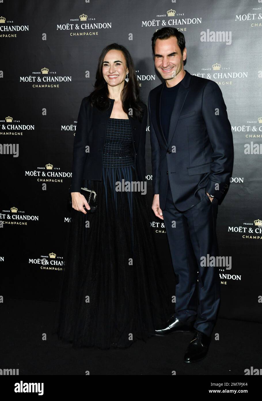 Moet & Chandon CEO Berta De Pablos-Barbier, left, and Roger Federer ...