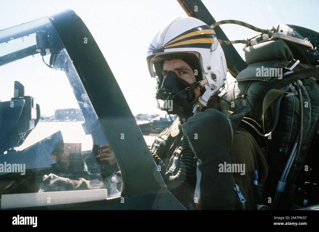 Royal Air Force pilot LT. Clarke, aboard his Mirage aircraft, prepares ...