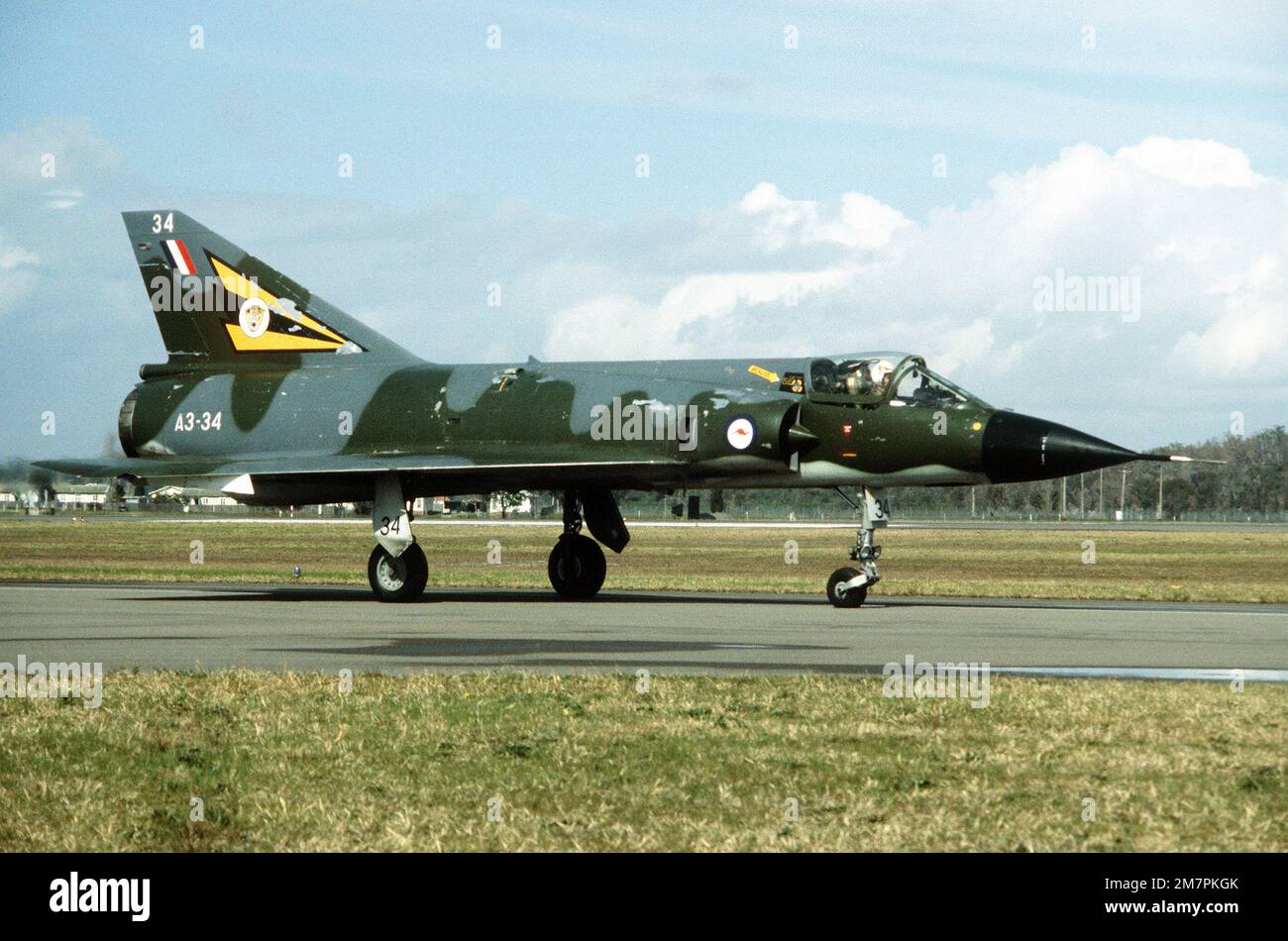 A right front view of a Royal Air Force Mirage aircraft taxiing out ...