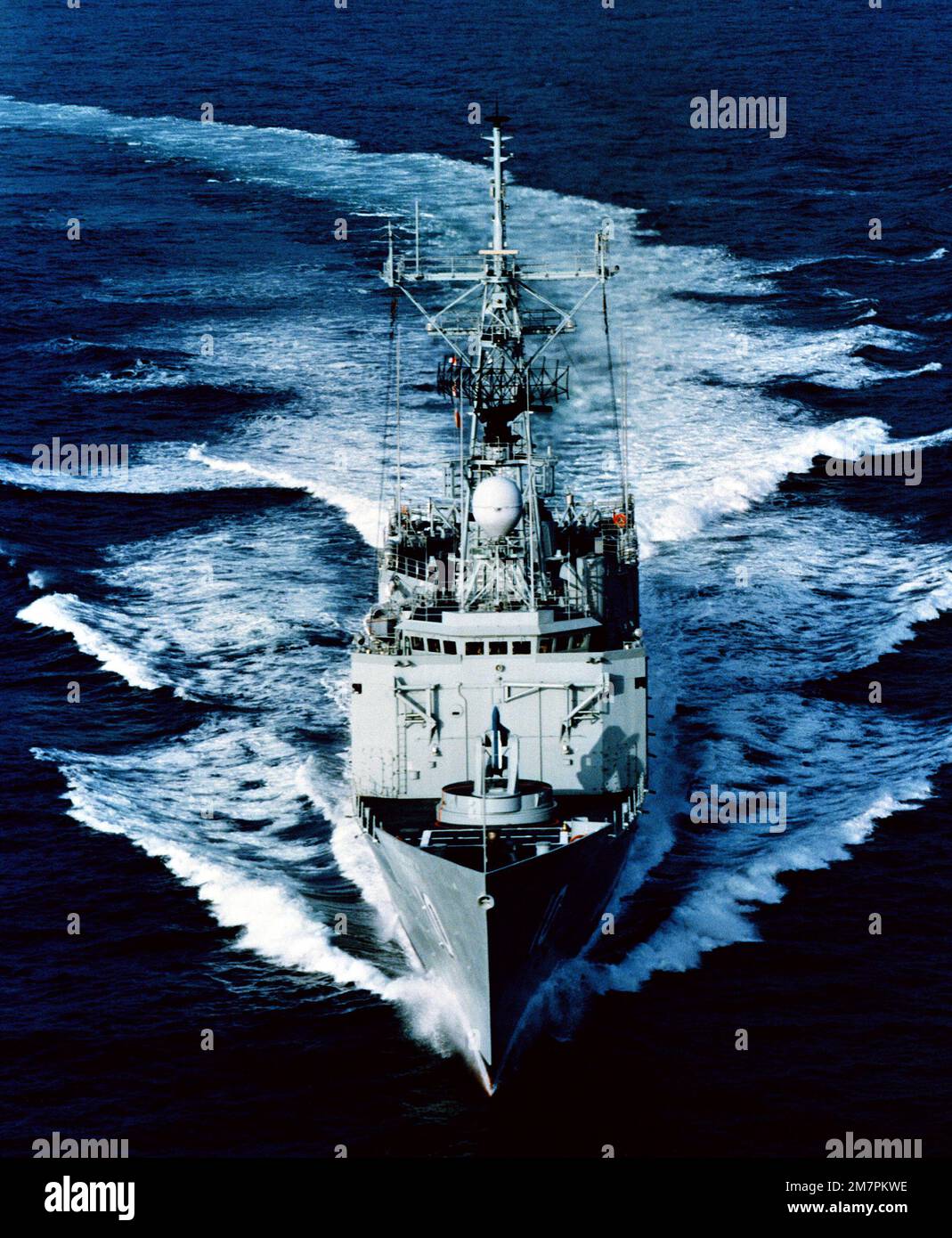 An aerial bow view of the Australian frigate ADELAIDE (F-01) as Todd ...