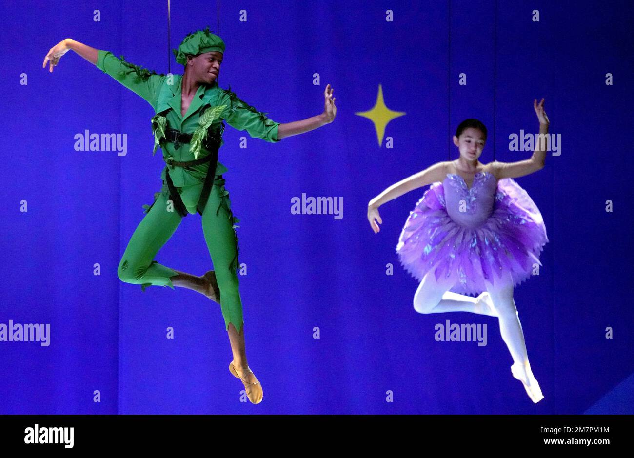 Actors perform as Peter Pan and Tinker Bell during a dress rehersal of ...