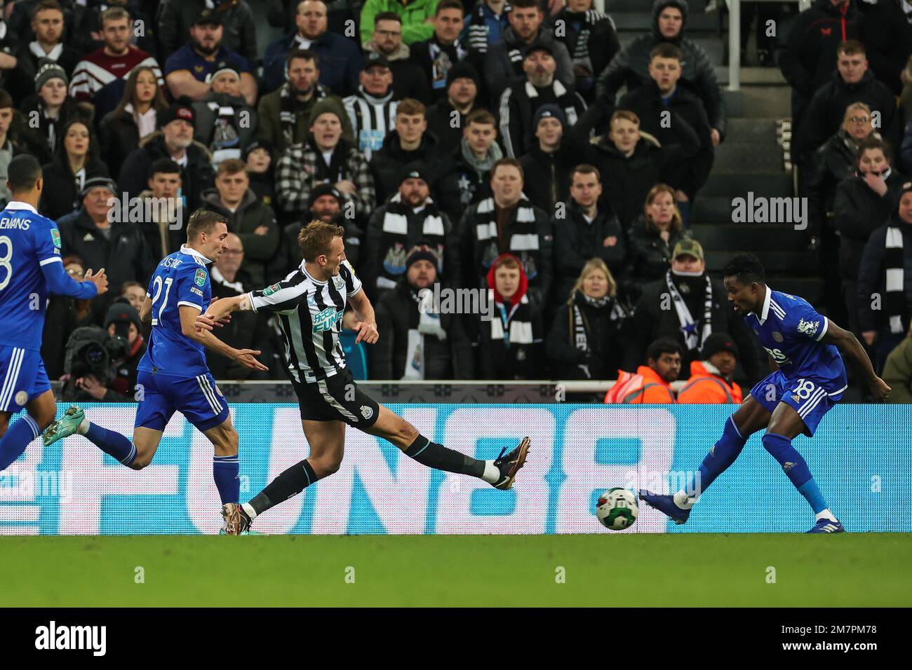 Dan Burn #33 of Newcastle United scores to make it 1-0 during the ...