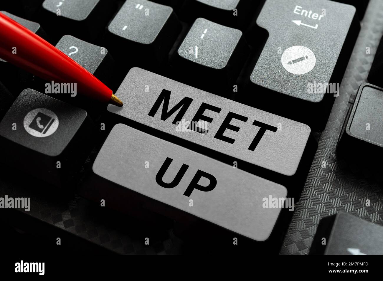 Sign displaying Meet Up. Concept meaning Informal meeting gathering ...