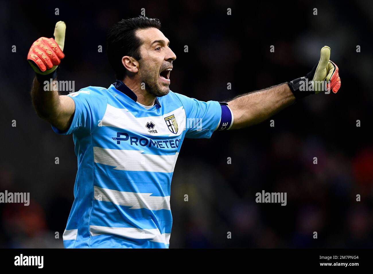 Milan, Italy. 10 January 2023. Gianluigi Bufon of Parma Calcio gestures ...