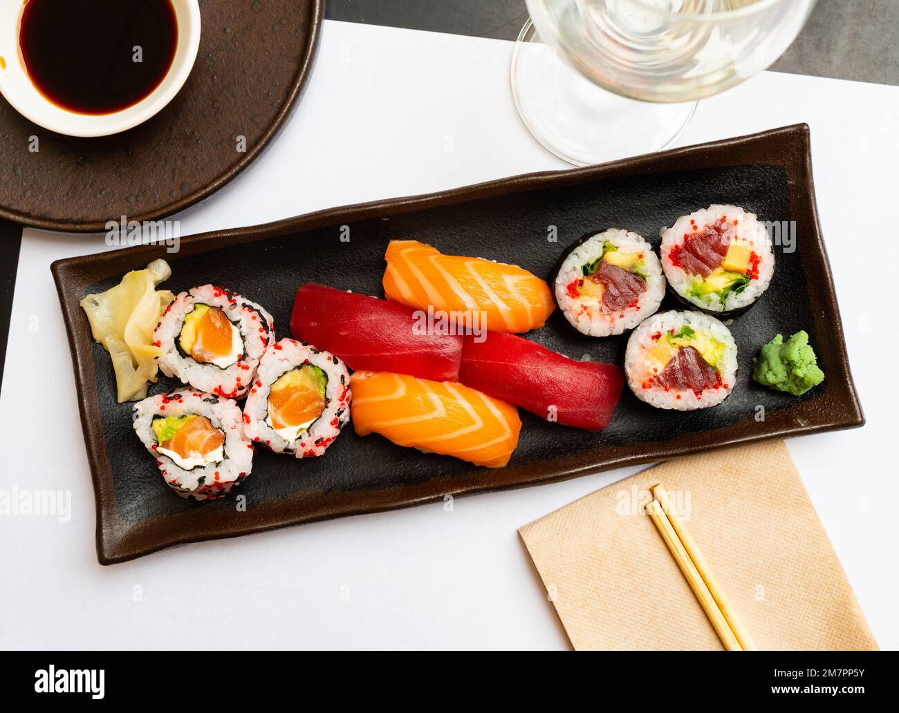 Popular Japanese dish sushi combo, which includes of Uramakis, Makis ...