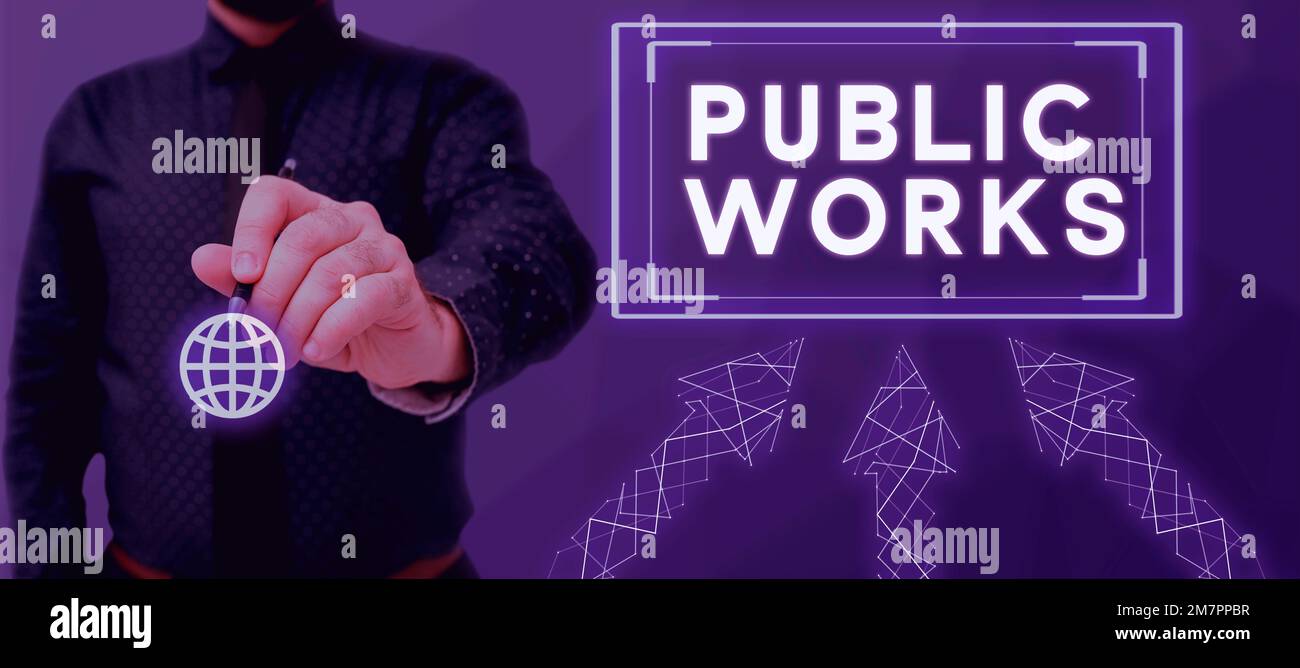 Sign displaying Public Works. Business concept Describes the viewing of ...