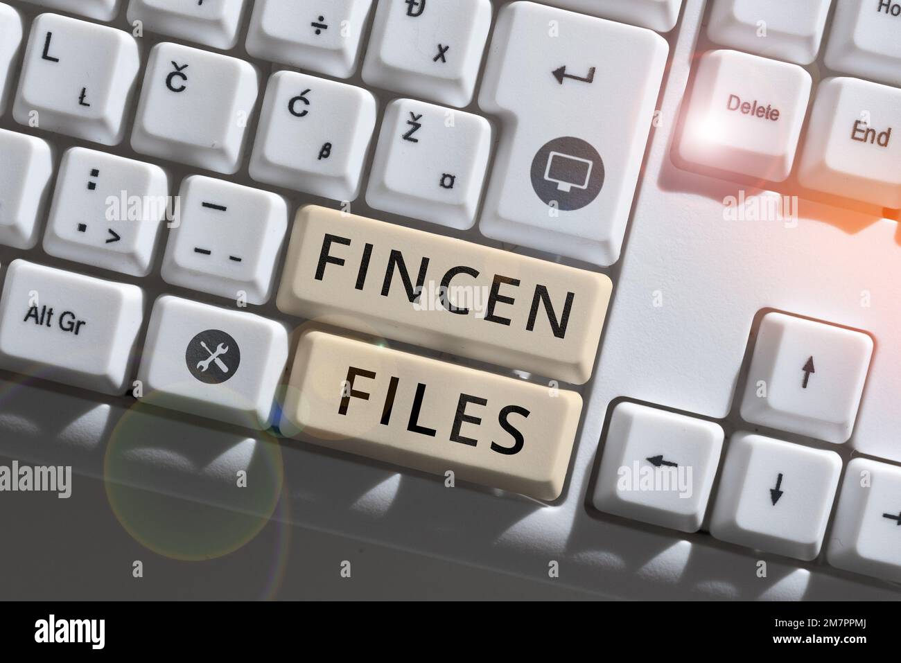 Hand writing sign Fincen Files, Word Written on Transactions in ...