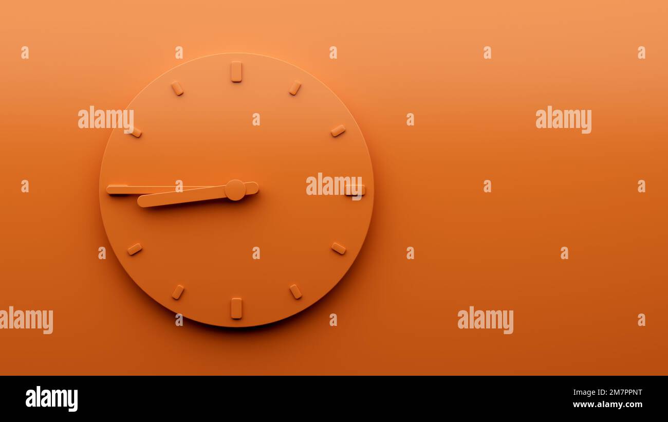 A minimalistic orange clock illustration showing quarter to nine o ...