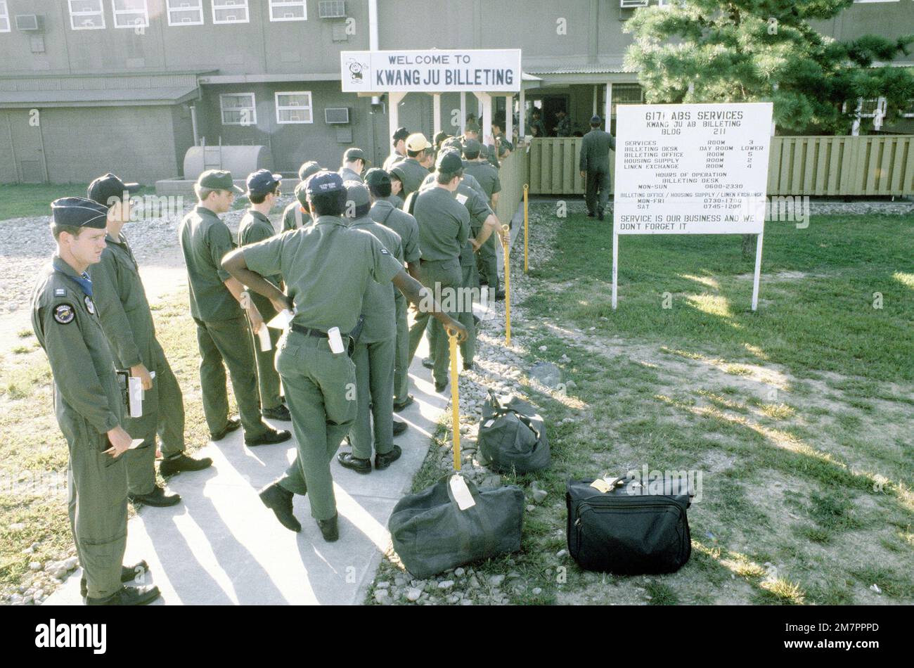 Airmen are processed after arrival during exercise Purple Duck, a deployment from Yokota Air ...