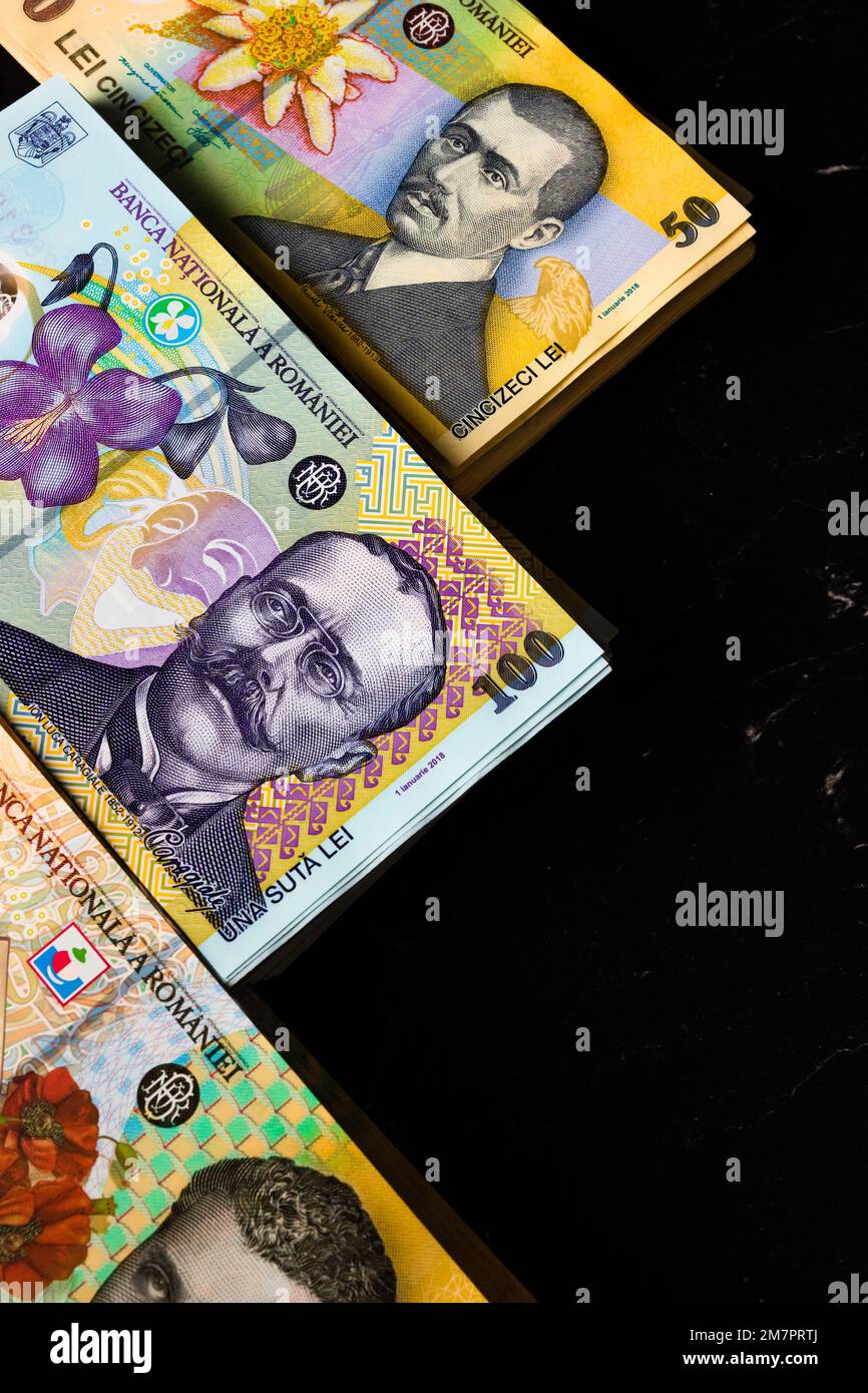 Stack of LEI Romanian money. RON Leu Money European Currency Stock ...