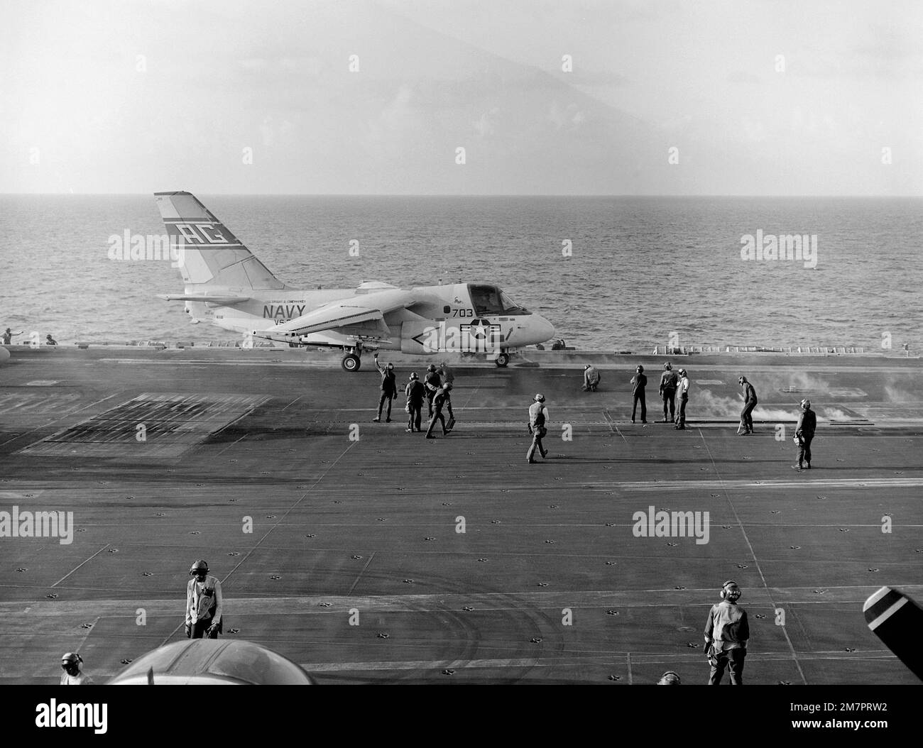An S-3A Viking aircraft is prepared for launch from the nuclear-powered ...
