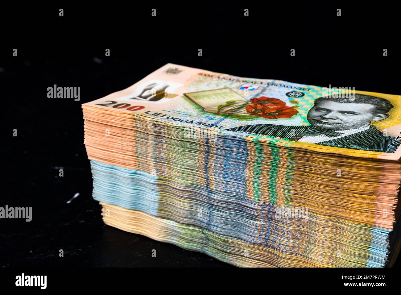 Stack of LEI Romanian money. RON Leu Money European Currency Stock ...