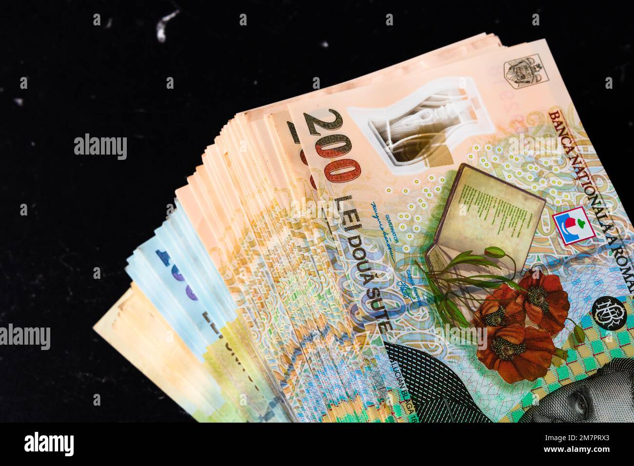 Stack of LEI Romanian money. RON Leu Money European Currency Stock ...