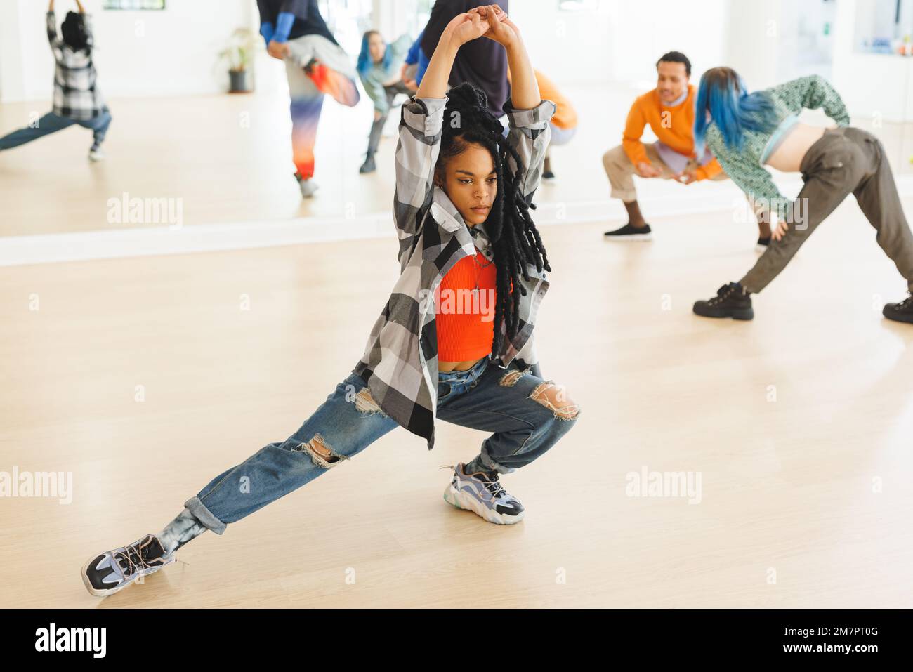Image of african american female hip hop dancer practicing at dance ...