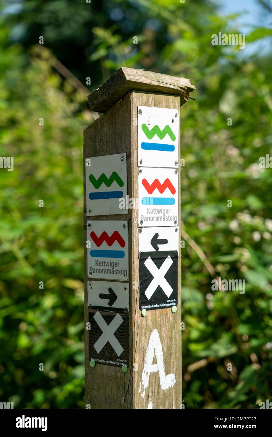 Hiking signs of the Baldeneysteig and the Kettwiger Panoramasteig ...