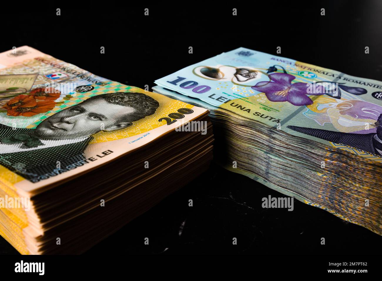 Stack of LEI Romanian money. RON Leu Money European Currency Stock ...