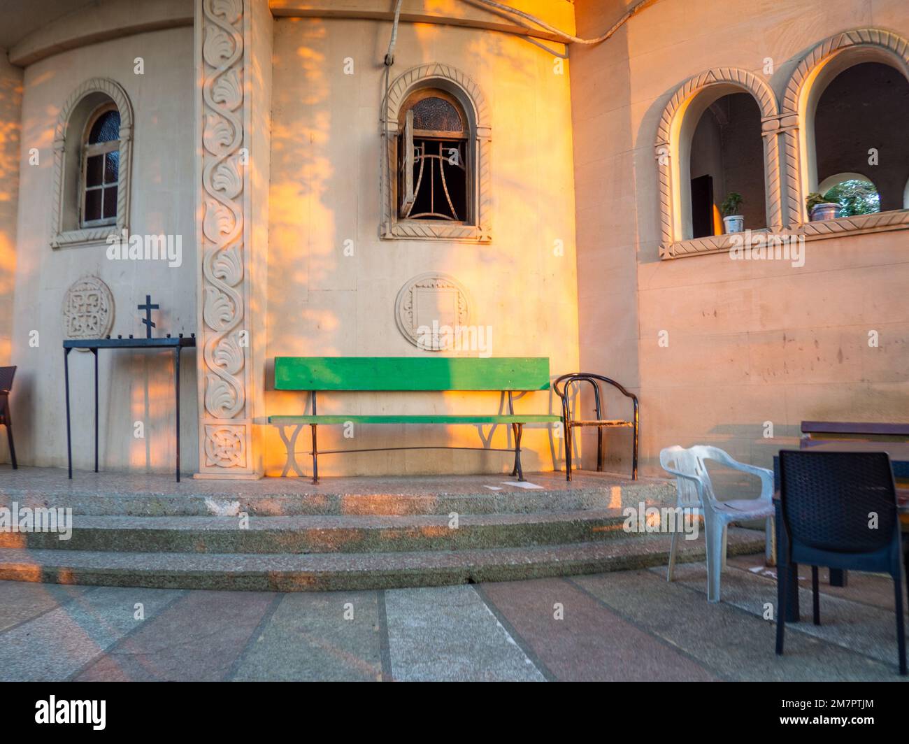 Church exterior. Church courtyard. Architecture of Georgia. Cozy place ...
