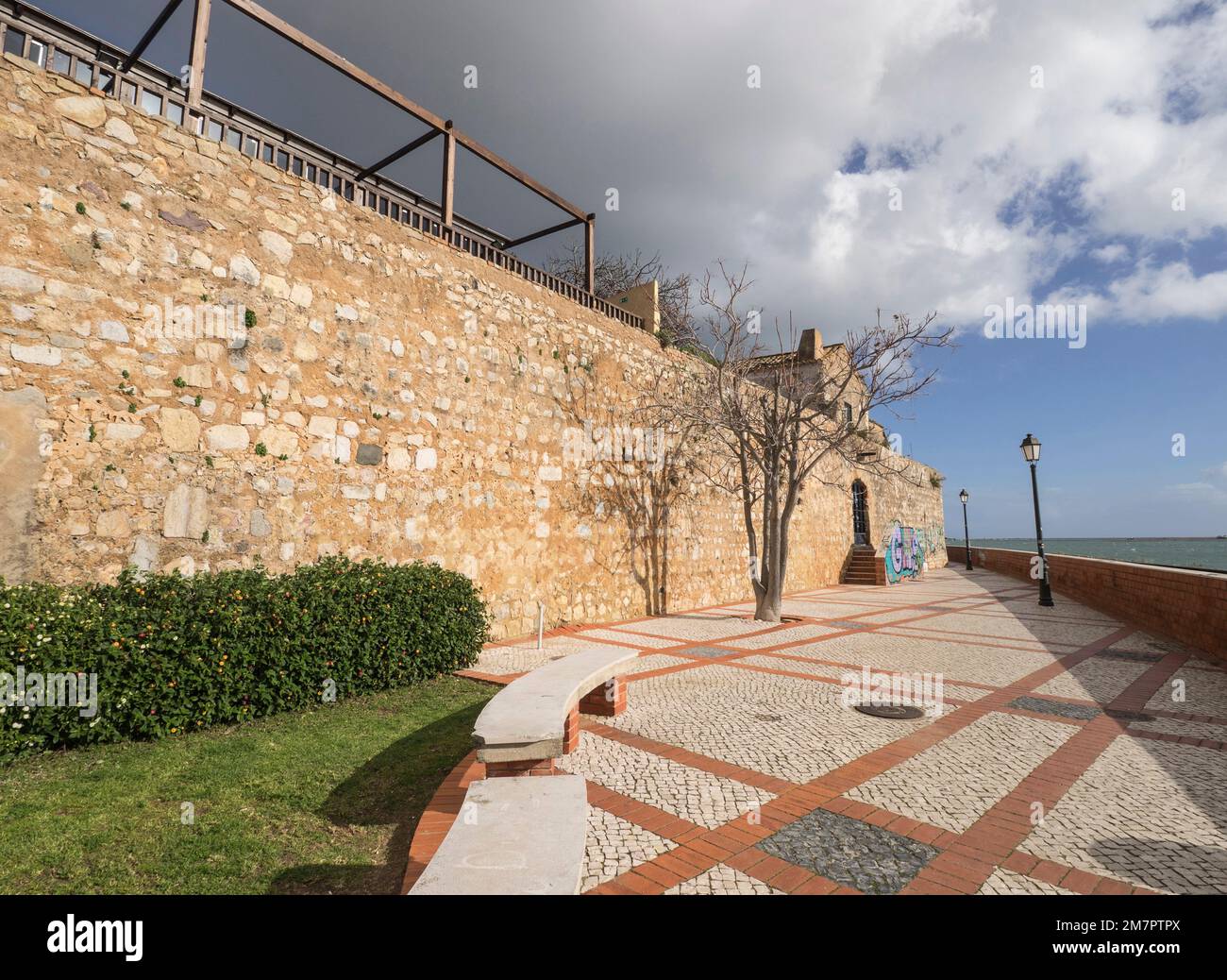 Promenade around City walls, Old Town, Faro, Portugal, Europe Stock ...