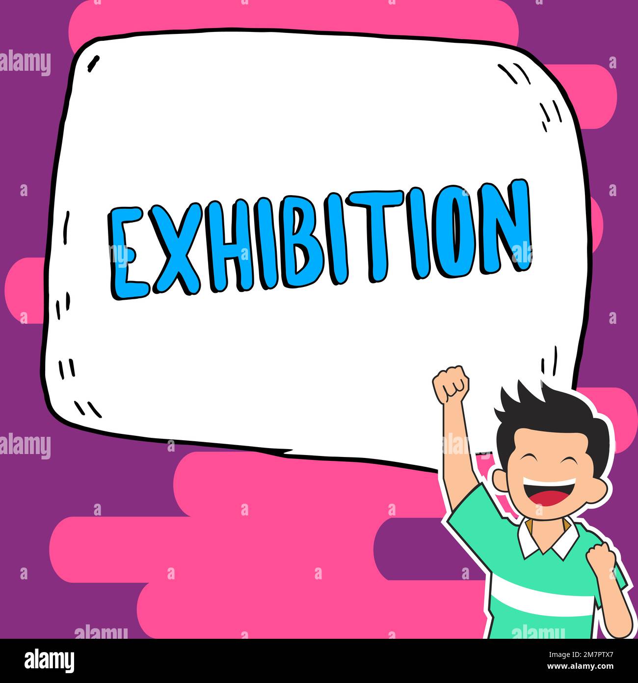 Sign displaying Exhibition, Business overview and act of exposing ...