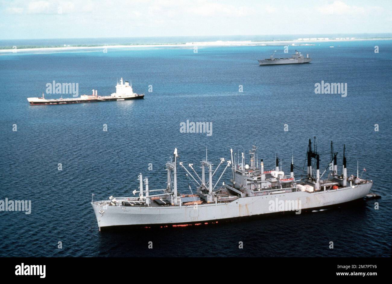 A port view of the vehicle cargo ship USNS METEOR (T-AKR-9), with the ...