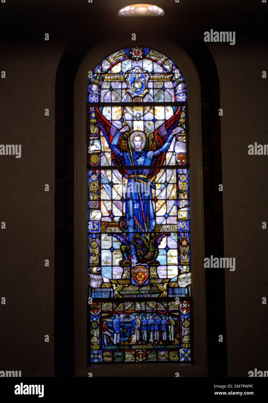 The full length view of the Michael memorial stained glass window in ...