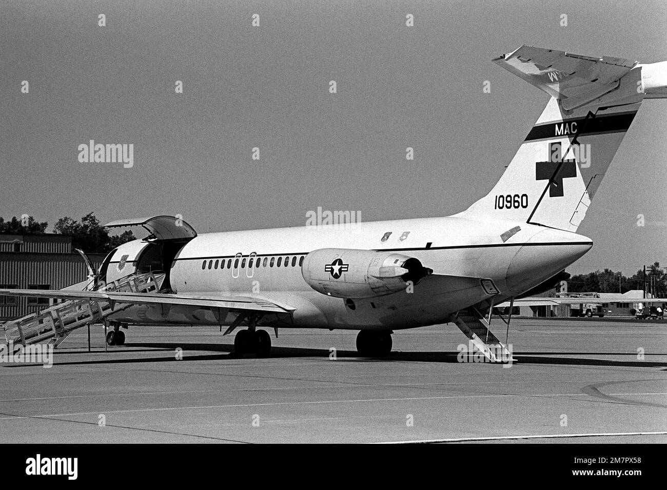 A left rear view of a 375th Aeromedical Airlift Wing C-9 Nightingale ...