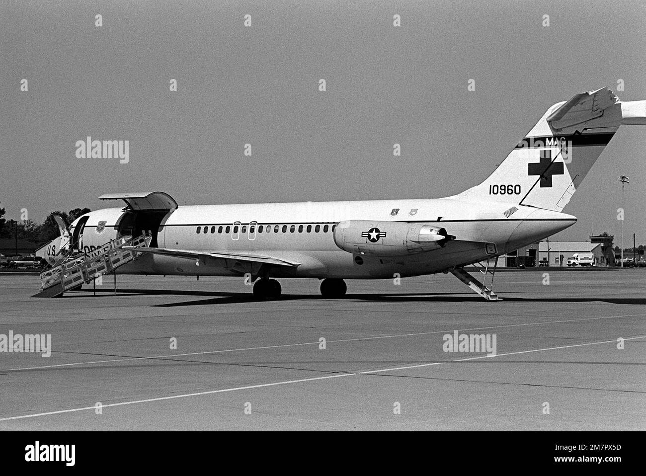 A left rear view of a 375th Aeromedical Airlift Wing C-9 Nightingale ...