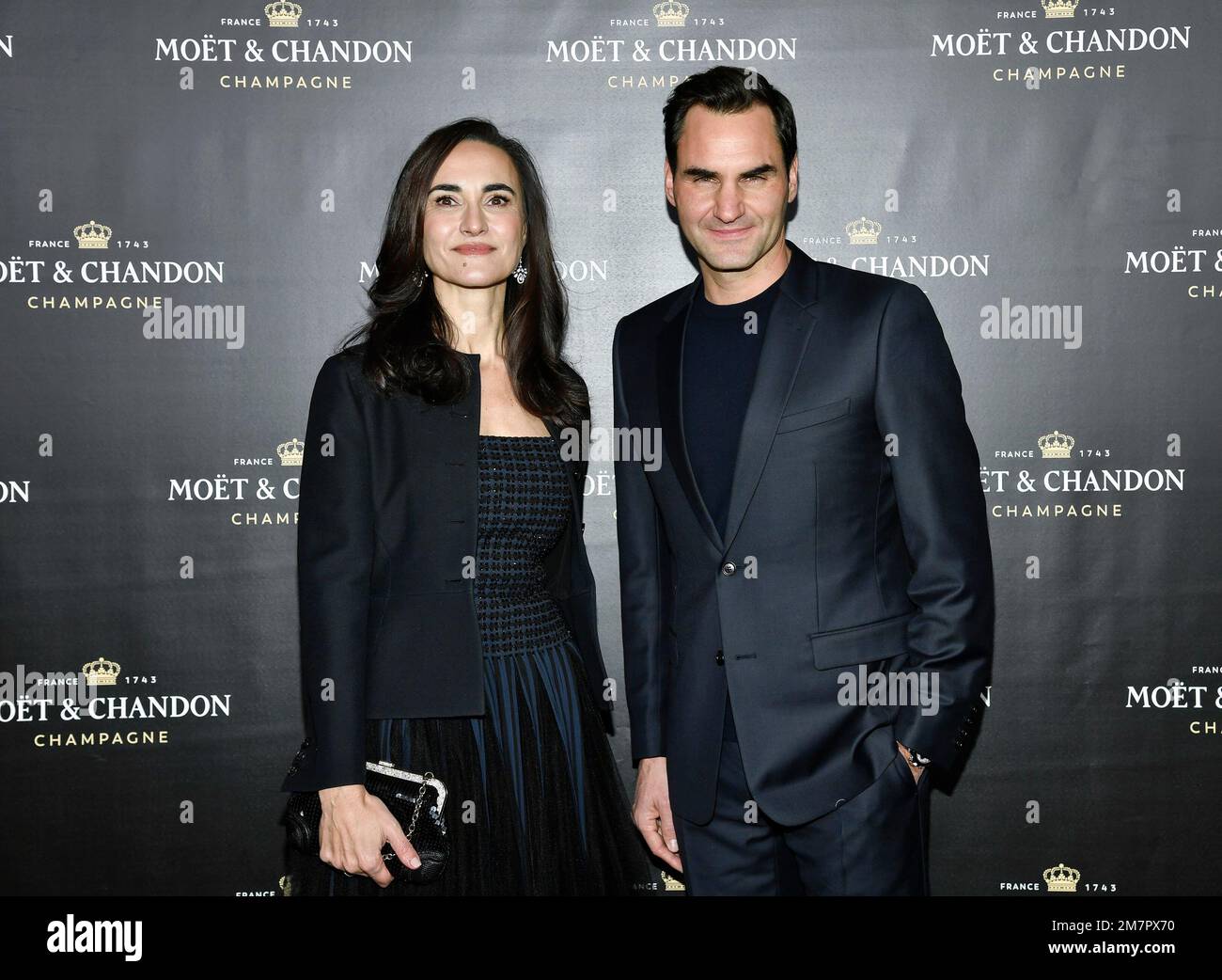 Moet & Chandon CEO Berta De Pablos-Barbier, left, and Roger Federer ...