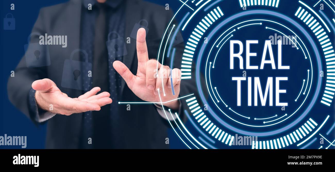 Conceptual caption Real Time. Concept meaning the actual time during ...
