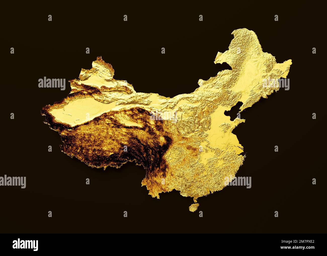 A 3d illustration of the golden China map on a black background Stock ...