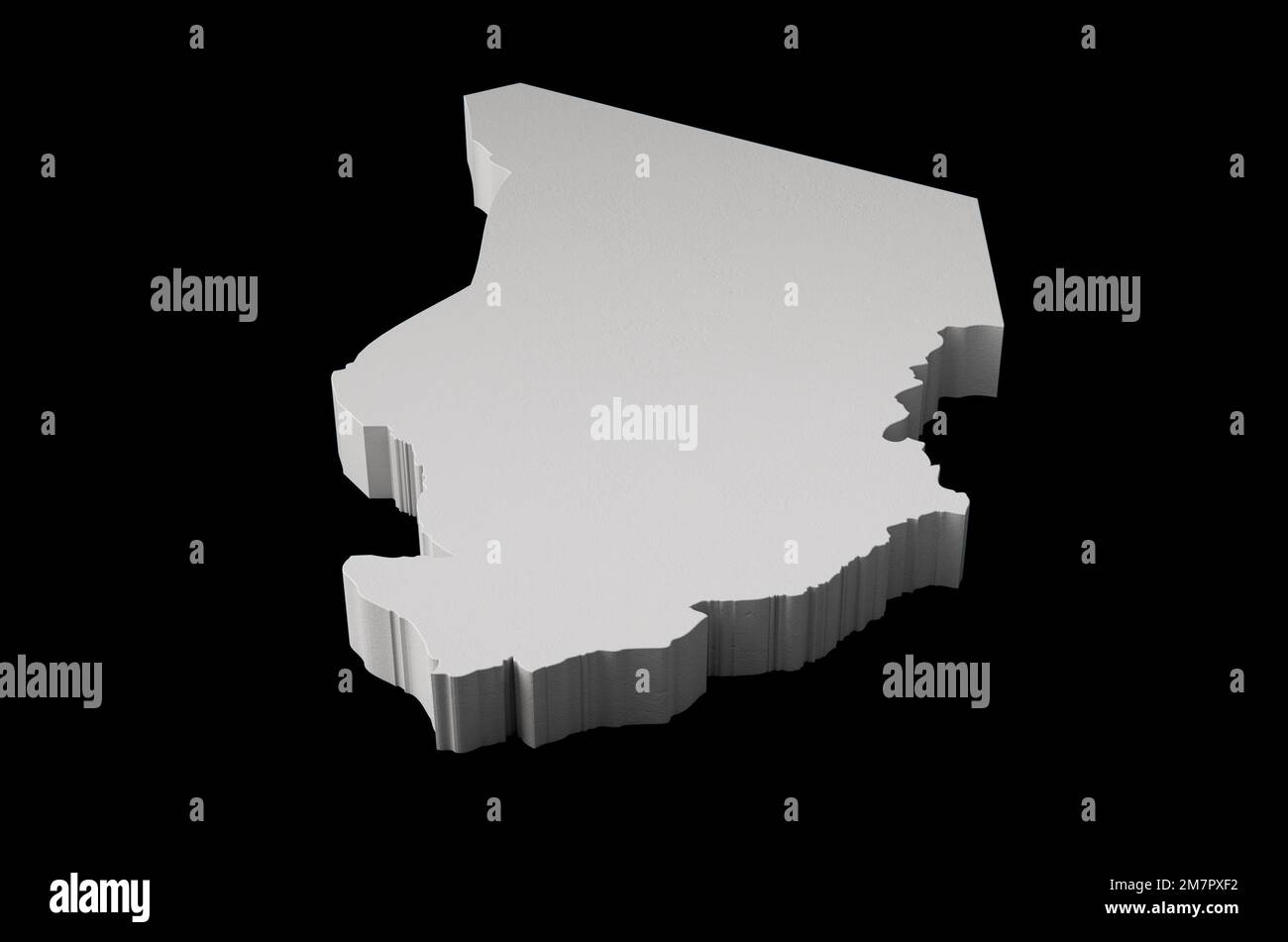 A 3d illustration of the Chad topographic map on a black background ...