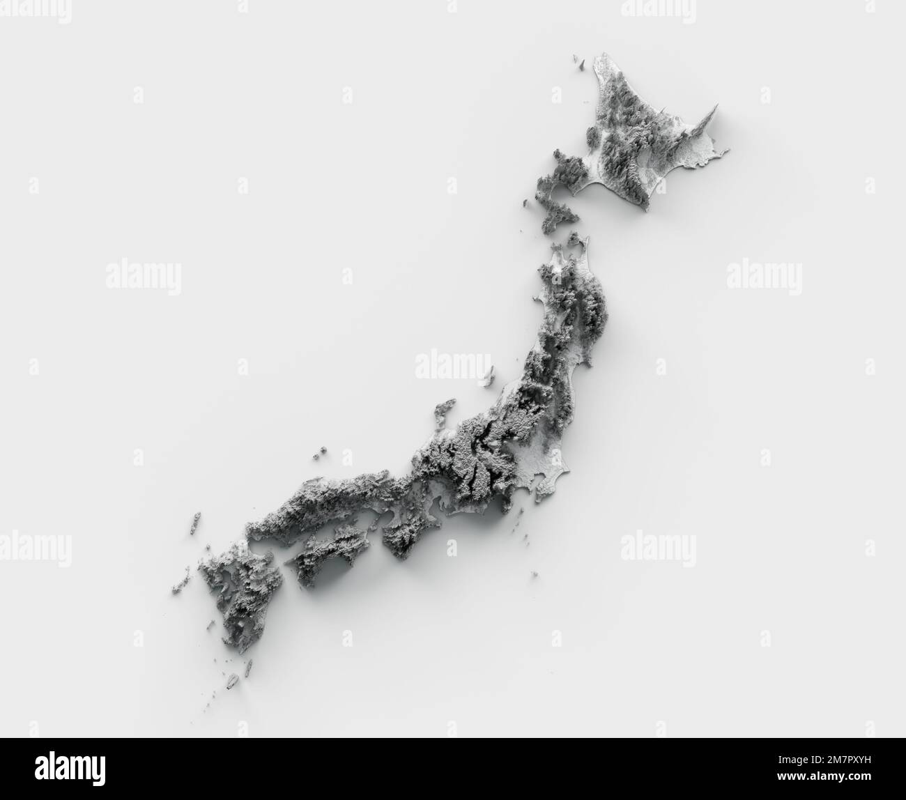 A 3d illustration of the Japan topographic map on a white background ...