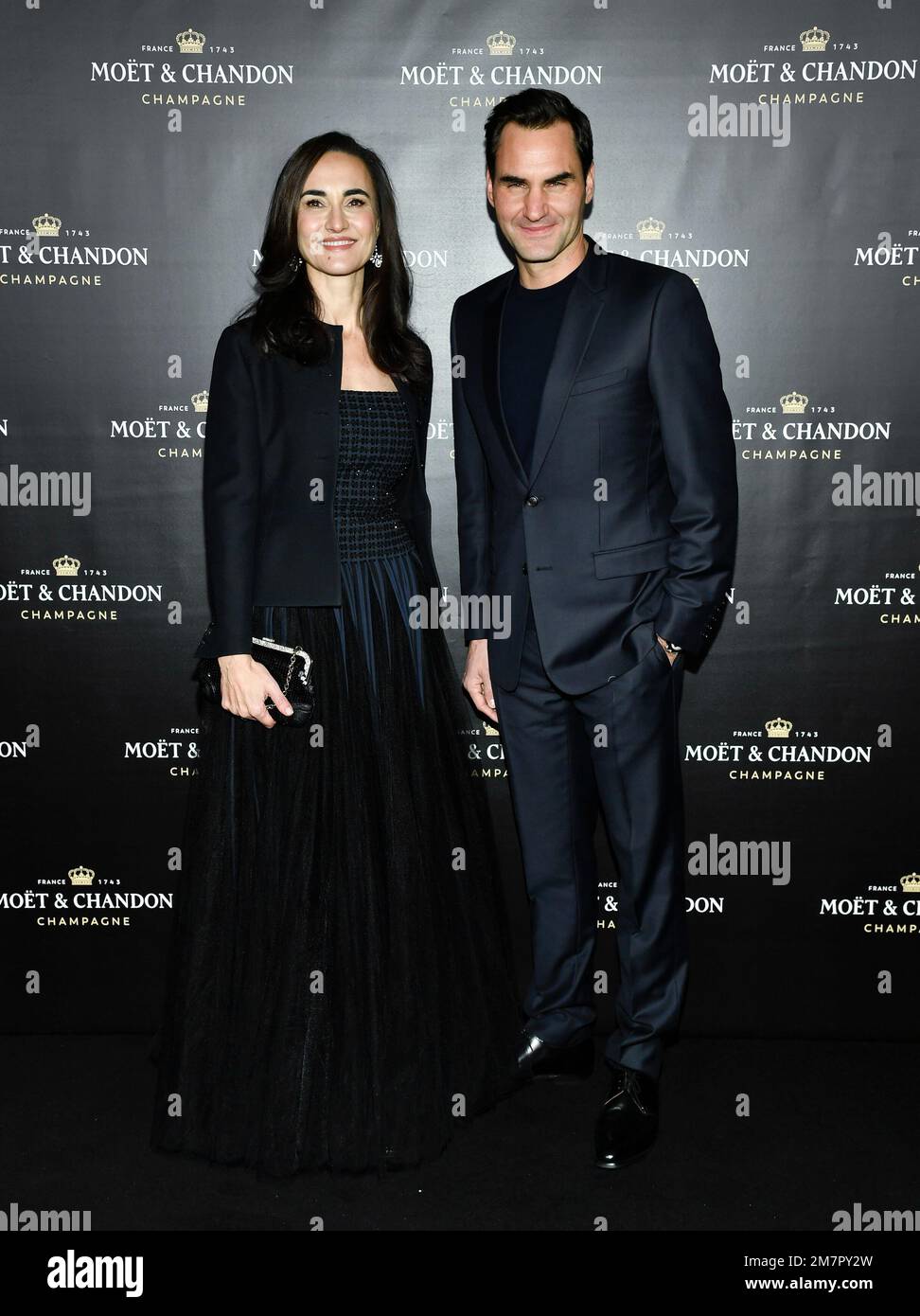 Moet & Chandon CEO Berta De Pablos-Barbier, left, and Roger Federer ...