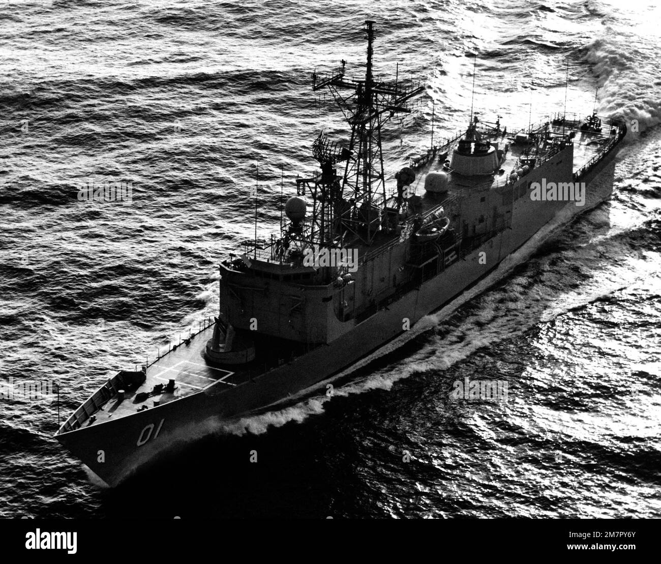 An aerial port bow view of the Australian frigate ADELAIDE (F-01 ...
