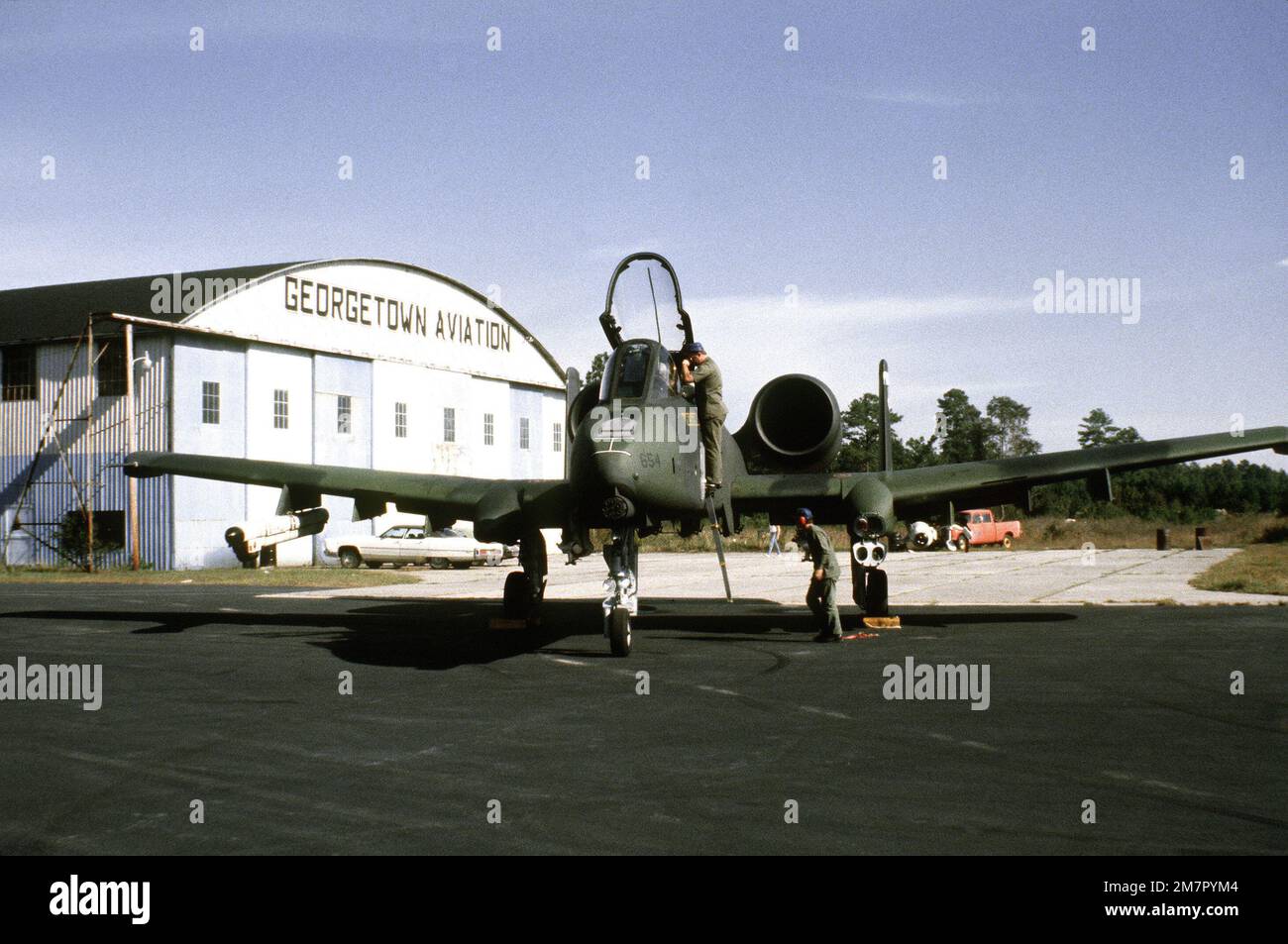 An A-10 Thunderbolt II aircraft undergoes maintenance at Georgetown ...