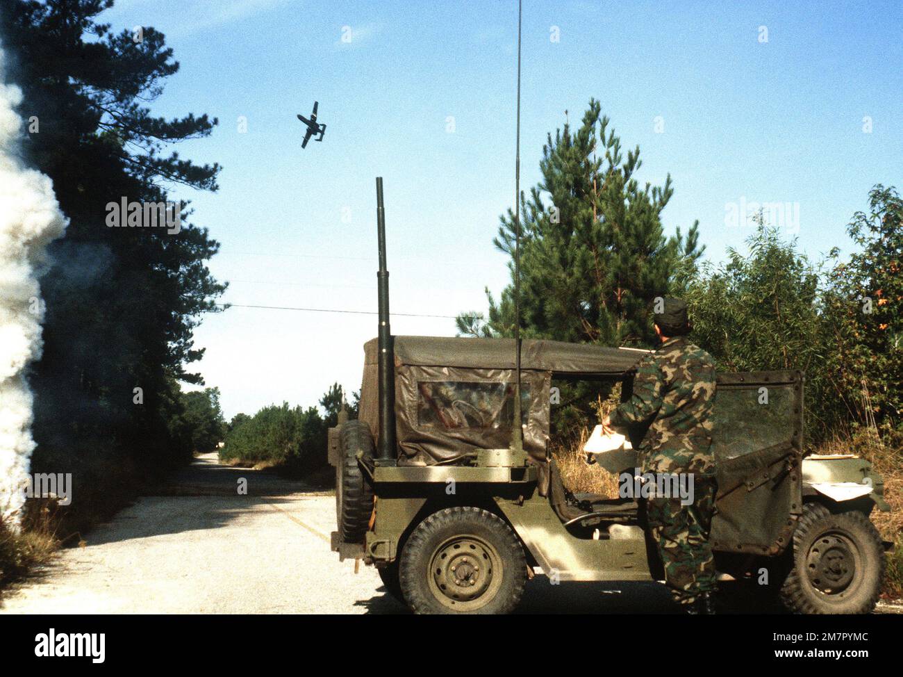 CPT Terry Cathcart watches an A-10 Thunderbolt II aircraft make an air ...