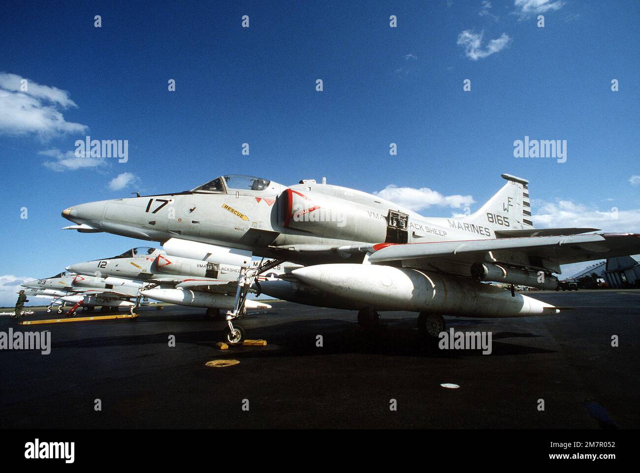 A left side view of a parked A-4EJ Skyhawk aircraft from Marine Light ...