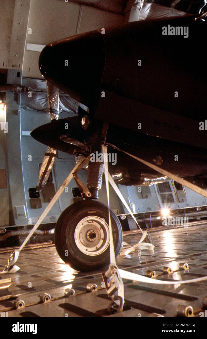 A close-up view of the nose and wheel assembly of a U-21 Beechcraft ...