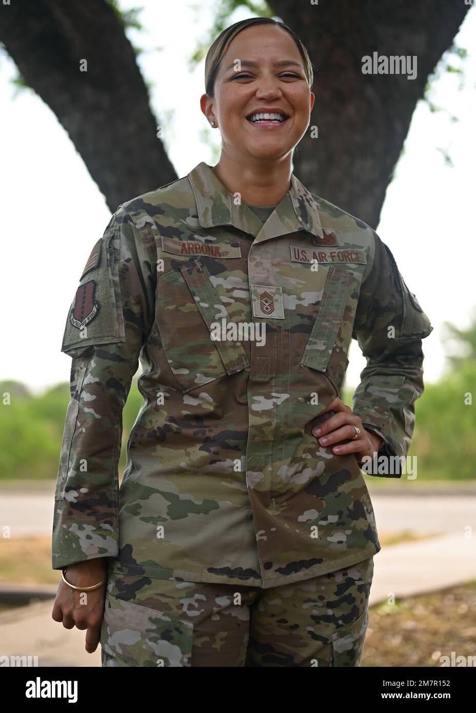 U.S. Air Force Chief Master Sgt. Rebecca Arbona, 17th Training Wing command chief, poses for a ...