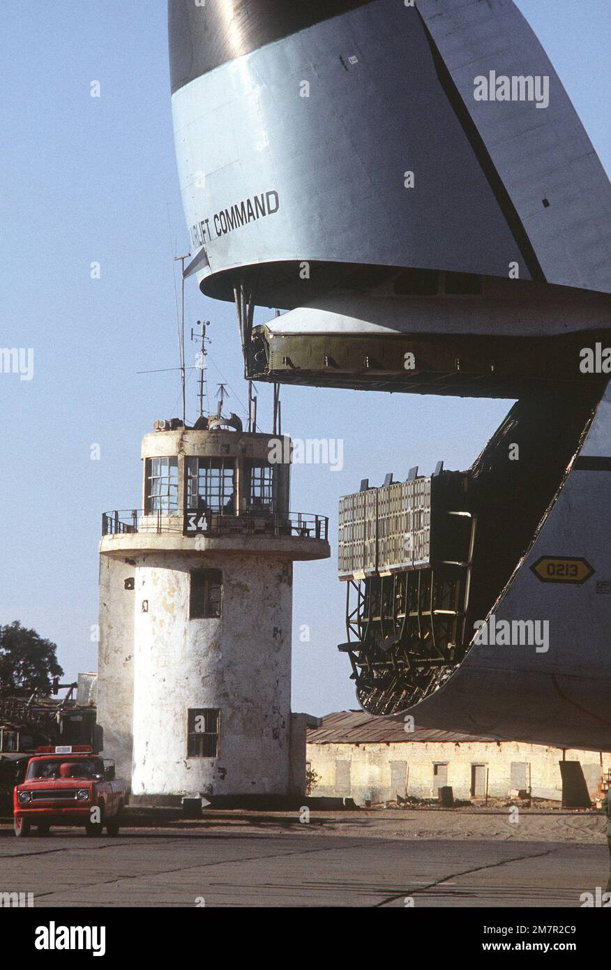 The upward-hinged nose of a U.S. Air Force C-5 Galaxy with the loading ...