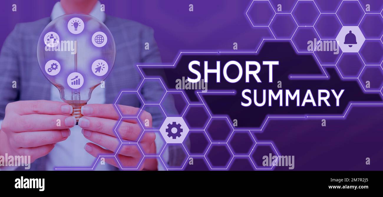 Text showing inspiration Short Summary. Conceptual photo Brief statement of main points clear ...