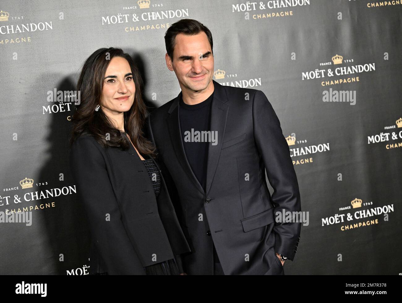 Moet & Chandon CEO Berta De Pablos-Barbier, left, and Roger Federer ...